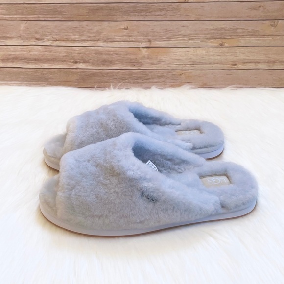 UGG | Shoes | Ugg Womens Annia Peep Toe Sheepskin Slippers In Sky Blue ...